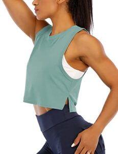 hioinieiy womens crop top workout cropped shirts muscle tank athletic gym exercise clothes light green l