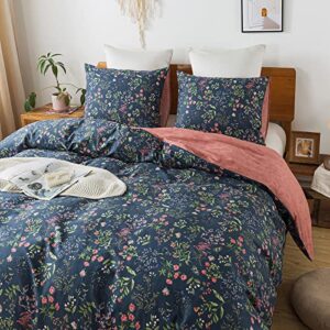 travan retro floral duvet cover 100% cotton duvet covers ultra soft reversible 3pc vintage floral duvet cover set with zipper closure, (3pcs, queen size)