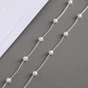 CAROVO Dainty Pearl Choker Necklace for Women Silver Plated Barque Pearl Chain Necklace Handmade Cultured Freshwater Pearl Everyday Jewelry for Gifts