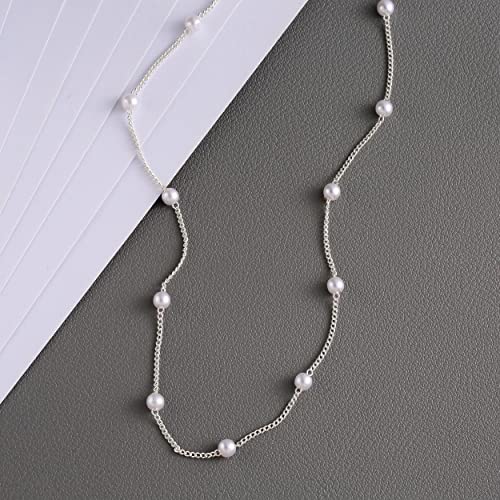 CAROVO Dainty Pearl Choker Necklace for Women Silver Plated Barque Pearl Chain Necklace Handmade Cultured Freshwater Pearl Everyday Jewelry for Gifts