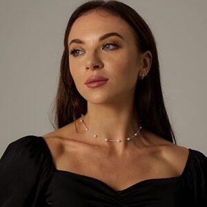 CAROVO Dainty Pearl Choker Necklace for Women Silver Plated Barque Pearl Chain Necklace Handmade Cultured Freshwater Pearl Everyday Jewelry for Gifts