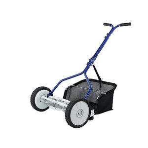 amazon basics 18-inch 5-blade push reel lawn mower with grass catcher, blue