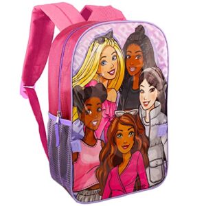 Barbie Backpack and Lunch Box for Kids - 6 Pc Bundle with 16" Barbie Backpack, Lunch Bag, Stickers, Backpack Clip, More (Barbie School Supplies)