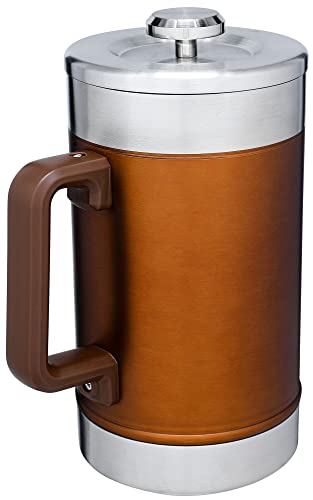 Stanley French Press 48oz with Double Vacuum Insulation, Stainless Steel Wide Mouth Coffee Press, Large Capacity, Ergonomic Handle, Dishwasher Safe, Maple