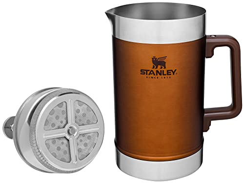 Stanley French Press 48oz with Double Vacuum Insulation, Stainless Steel Wide Mouth Coffee Press, Large Capacity, Ergonomic Handle, Dishwasher Safe, Maple