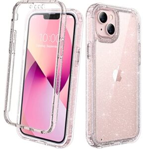 diaclara designed for iphone 13 case, full body rugged case with built-in touch sensitive anti-scratch screen protector, soft tpu bumper case for iphone 13 6.1" (clear glitter)