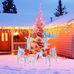 3-Piece Iridescent Reindeer Family - Lighted Deer Set - 210 Lights 52" Buck 44" Doe 28" Fawn - Large Deer Family for Indoor or Outdoor Christmas Decorations Yard Art (Iridescent Deer Set)