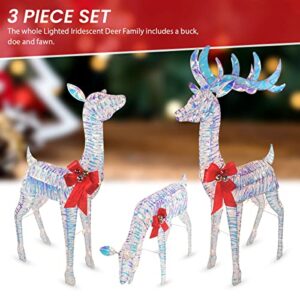 3-Piece Iridescent Reindeer Family - Lighted Deer Set - 210 Lights 52" Buck 44" Doe 28" Fawn - Large Deer Family for Indoor or Outdoor Christmas Decorations Yard Art (Iridescent Deer Set)