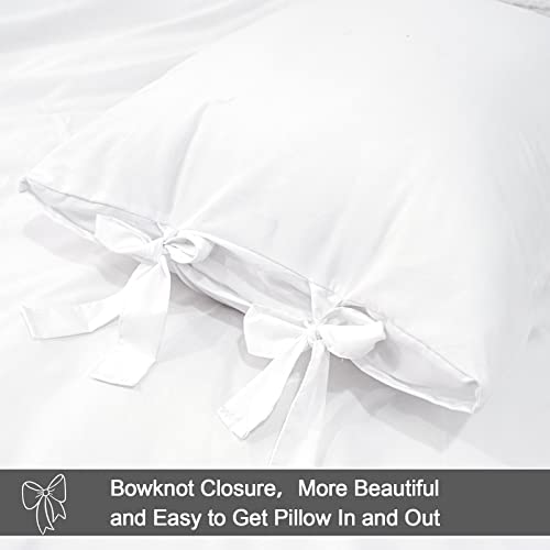 PHF White Duvet Cover Queen Size, Comfy Lightweight Skin-Friendly Comforter Cover Set with Bowknot Bow Ties, Soft Durable Bedding Collection with 2 Pillowcases for All Season, 90" x 90"