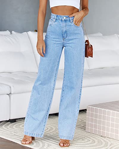 PLNOTME Women's High Waisted Jeans Boyfriend Baggy Straight Leg Casual Denim Pants