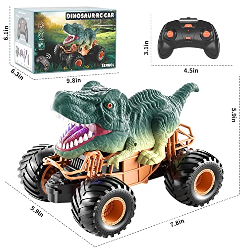 Bennol Remote Control Dinosaur Car for Boys Kids, 2.4Ghz RC Dinosaur Truck Toys for Toddlers, Electric Hobby RC Car Toys with Light & Sound Spray Birthday Gift for 3 4 5 6 7 8 Year olds Kids Boys Girl