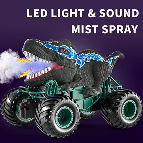 Bennol 2.4GHz Remote Control Dinosaur Car Trucks Toys for Kids Boys, RC Dino Car Toys with Light, Sound & Spray, Indoor Outdoor All Terrain Electric RC Car Toys Gifts for 3 4 5 4-7 8-12 Boys Kids