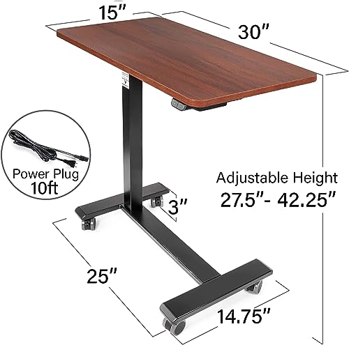 Vaunn 2023 Newly Updated Medical Overbed Bedside Table with Wheels (Electric-Powered, Hospital and Home Use) - Brown