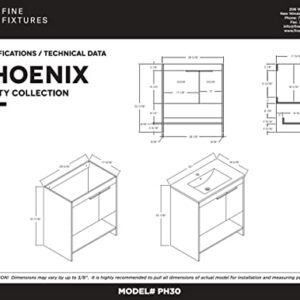 Fine Fixtures Phoenix 30 in. W x 18.5 in. D x 33.5 in. H Bathroom Vanity in Classic Grey with White Ceramic Sink [Full Assembly Required]