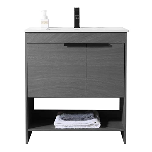 Fine Fixtures Phoenix 30 in. W x 18.5 in. D x 33.5 in. H Bathroom Vanity in Classic Grey with White Ceramic Sink [Full Assembly Required]