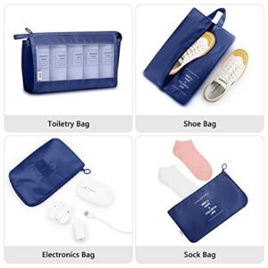 Luggage Organizer, Mossio Set of 9 Compact Foldable Travel Bag for Carry On Suitcase Navy Blue