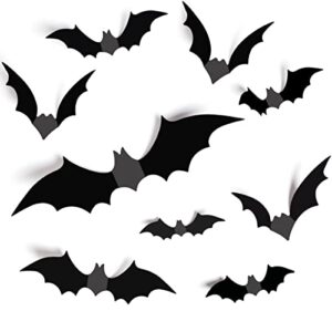 halloween decorations bats wall decor halloween party decorations indoor outdoor halloween decor supplies, 64 pcs reusable pvc 3d black bats stickers for creepy home bathroom decor