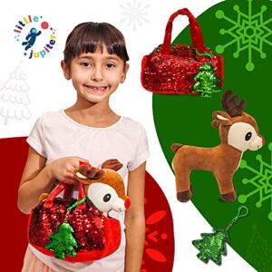 Little Jupiter Reindeer Stuffed Animal Plush Pet Set - Includes Reindeer Stuffed Toy with Purse for Age 4-5 - 6-7 yrs - Christmas Stuffed Animal for Girls - Stuffed Animals - Toy Reindeer