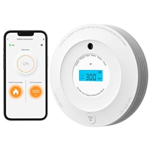 aegislink wi-fi combination smoke and carbon monoxide detector with lcd display & replaceable battery, compatible with tuyasmart & smart life app, sc-wf240