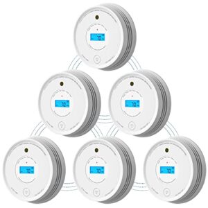 smoke carbon monoxide detector, aegislink interlinked combination smoke co alarm, battery powered, wireless interconnected, digital display, sc-rf220, 6-pack