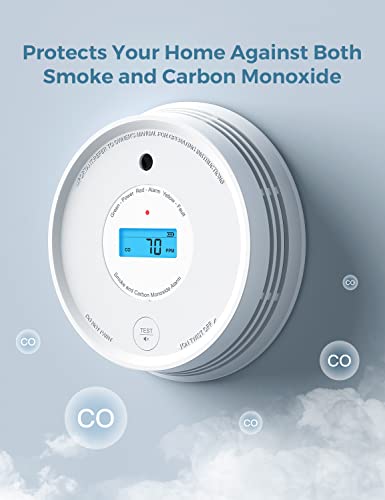 Smoke Carbon Monoxide Detector, AEGISLINK Interlinked Combination Smoke CO Alarm, Battery Powered, Wireless Interconnected, Digital Display, SC-RF220, 6-Pack