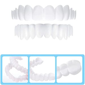 2 Pairs Instant Veneer Dentures Dentures Serrated Dentures Top Bottom Temporary Fake Cosmetic Teeth Straightening Braces Covering Whitening Restoration Kit for Men and Women