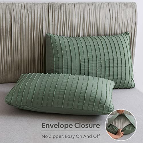 JELLYMONI Green Duvet Cover King Size - 3PCS Microfiber , Boho Striped Tufted Textured Duvet Cover with Corner Ties & Zipper Closure