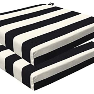 Honeycomb Indoor/Outdoor Cabana Stripe Black & Ivory Dining Seat Cushion: Recycled Fiberfill, Weather Resistant, Reversible, Comfortable and Stylish Pack of 2 Patio Cushions: 20" W x 20" D x 4" T