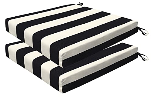 Honeycomb Indoor/Outdoor Cabana Stripe Black & Ivory Dining Seat Cushion: Recycled Fiberfill, Weather Resistant, Reversible, Comfortable and Stylish Pack of 2 Patio Cushions: 20" W x 20" D x 4" T