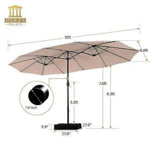 HERA'S PALACE 15 Ft Patio Umbrella with Base, Large Outdoor Umbrella with Crank Handle, Powerful UV Protective, Umbrella Outdoor Patio for Residential, Commercial Locations