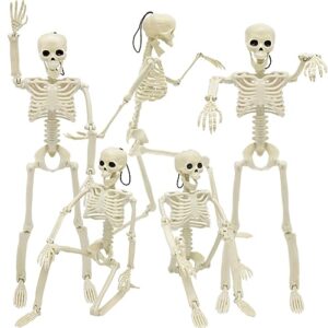 wodmaz 5 packs halloween skeleton decorations, 16" halloween full body mini skeleton with movable posable joints, spooky plastic skeleton for yard garden lawn haunted house graveyard props decor