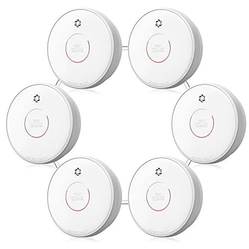 Putogesafe Smoke Detector Interconnected, Wireless Smoke Alarm with 5 Years Replaceable Battery, 10-Year Lifetime Fire Alarm with Silence Function and Low Battery Warning for Bedroom and Home,6 Packs