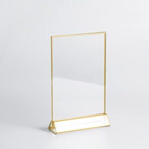 UNIQOOO Acrylic Sign Holders with Golden Border, Portrait View, Pack of 12 | 5x7 Double Sided Clear Frame, Perfect for Wedding reception, Centerpiece, Decoration, Party,Anniversary, Event