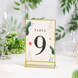 UNIQOOO Acrylic Sign Holders with Golden Border, Portrait View, Pack of 12 | 5x7 Double Sided Clear Frame, Perfect for Wedding reception, Centerpiece, Decoration, Party,Anniversary, Event