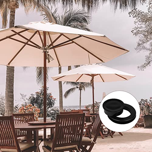 SAVITA 4 Sets 2 Inch Patio Table Umbrella Hole Ring and Cap, Standard Size Silicone Umbrella Hole Plug and Cap for Glass Patio Garden Beach Table (Black)