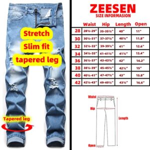 Men's Jeans Slim Fit Tapered Leg Ripped Stretch Flex Pants Skinny Cut Distressed Classic Light Blue Young Fashion Denim（5331-32）