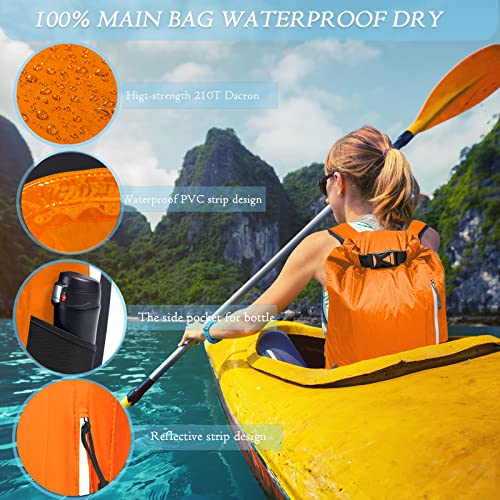 Waterproof Backpack Lightweight Dry Bags, 20L Roll Top Dry Sack with Phone Case Waist Pouch Set for Kayaking, Hiking, Swimming,Beach,Camping, Fishing,Boating & Rafting for Men & Women (Orange)