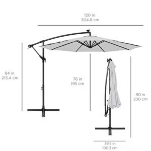 Best Choice Products 10ft Solar LED Offset Hanging Market Patio Umbrella for Backyard, Poolside, Lawn and Garden w/Easy Tilt Adjustment, Polyester Shade, 8 Ribs - Fog Gray