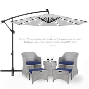 Best Choice Products 10ft Solar LED Offset Hanging Market Patio Umbrella for Backyard, Poolside, Lawn and Garden w/Easy Tilt Adjustment, Polyester Shade, 8 Ribs - Fog Gray