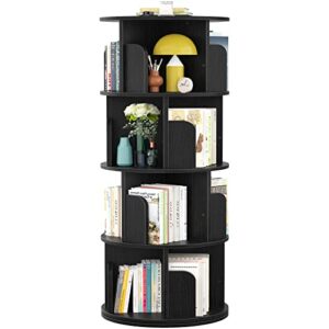 aheaplus rotating bookshelf, 360 display corner bookshelf for small space, 4 tier floor standing bookcase storage rack, wood narrow book shelf organizer for bedroom, living room, study room, black