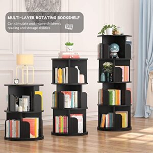 Aheaplus Rotating Bookshelf, 360 Display Corner Bookshelf for Small Space, 4 Tier Floor Standing Bookcase Storage Rack, Wood Narrow Book Shelf Organizer for Bedroom, Living Room, Study Room, Black