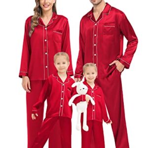 SWOMOG Womens Silk Satin Pajamas Set Long Sleeve Sleepwear Button-up Pjs Gifts Nightwear 2pcs Loungewear Red