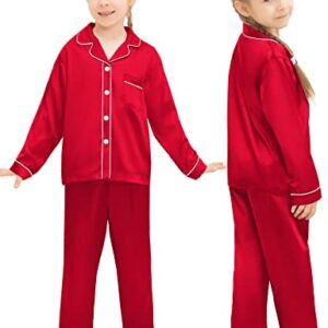 SWOMOG Womens Silk Satin Pajamas Set Long Sleeve Sleepwear Button-up Pjs Gifts Nightwear 2pcs Loungewear Red