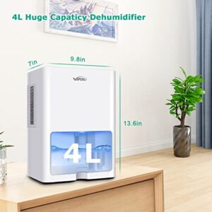 VANSU High-Efficiency 136oz Dehumidifier for Home, 4000ml Water Tank Capacity, 5300 Cubic Feet ft Portable Quiet Small Dehumidifier with Auto-Off for Basements, Large & Medium Sized Rooms, and Bathrooms (White)