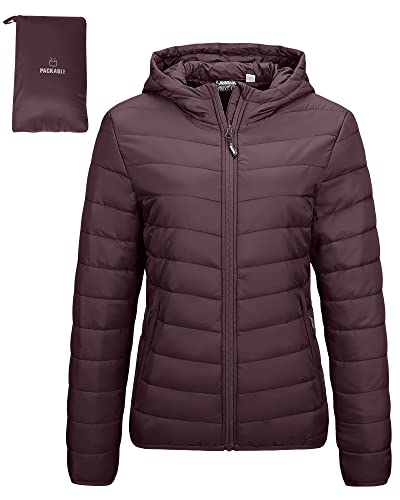 Outdoor Ventures Women's Packable Lightweight Full-Zip Puffer Jacket with Hood Quilted Winter Coat