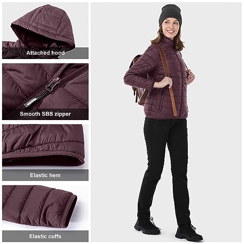 Outdoor Ventures Women's Packable Lightweight Full-Zip Puffer Jacket with Hood Quilted Winter Coat