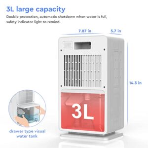 AIIKEE Household Dehumidifier, 102oz(3000ml) Large Water Tank Portable Quiet Dehumidifier/Two Working Modes/With Color Light/Auto-Off, Suitable For Basement/Bedroom/Bathroom/Closet/Office