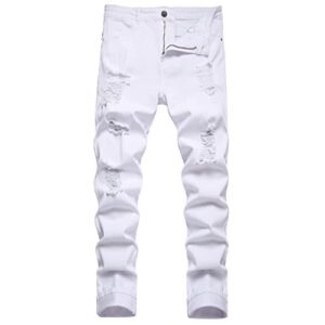 qimyum mens ripped jeans, distressed destroyed slim fit straight leg denim pants (40, white7021)