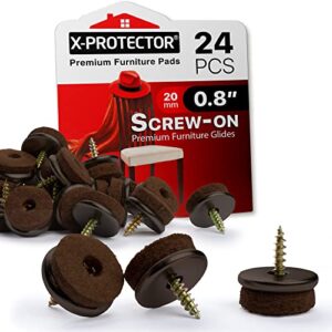 screw-on felt furniture pads x-protector 24 pcs - 0.8” chair leg floor protectors for hardwood floors - premium chair glides - brown floor protectors for chairs - the best furniture sliders!