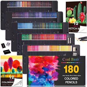 180 professional colored pencils, artist pencils set for coloring books, premium artist soft core with vibrant colors for sketching shading blending coloring, gift box for beginners adults artists